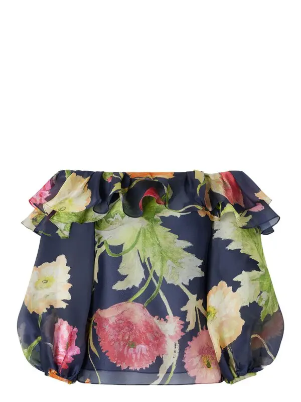 Carolina Herrera Off-shoulder Ruffled Floral Silk Organza Top - Black