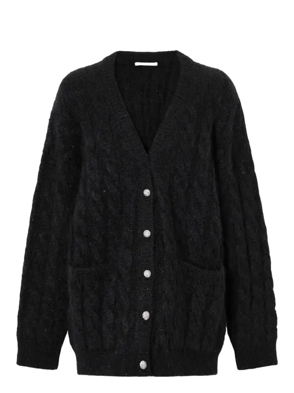 Alessandra Rich Sequin-embellished Cable-knit Cardigan - Black