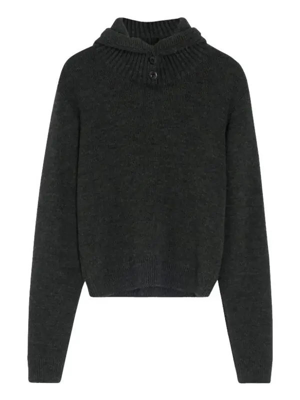LEMAIRE Ribbed Hooded Sweater With Buttoned Closure - Brown