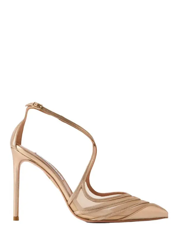 AQUAZZURA Alana 105 Metallic Leather And Mesh Pumps - No