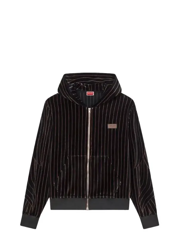 Kenzo Velvet Striped Zip-up Hoodie - Black