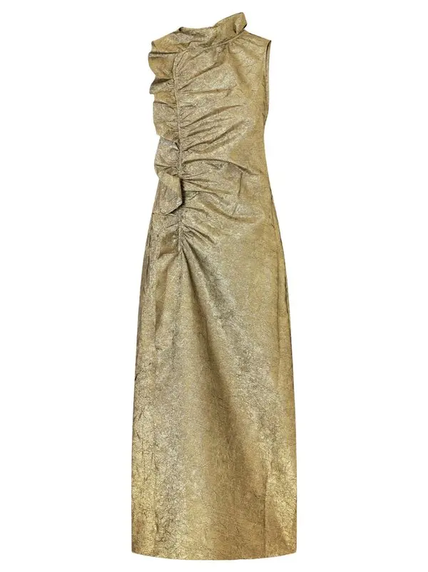 Ulla Johnson Asymmetrical Ruffled Metallic Stretch Taffeta Midi Dress - No