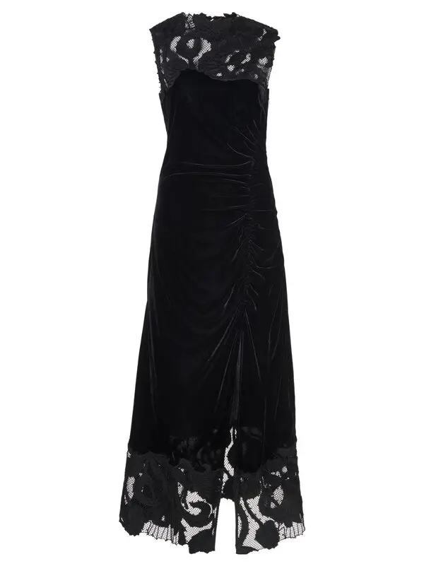 Ulla Johnson Rosaria Embroidered Ruched Midi Dress - Black