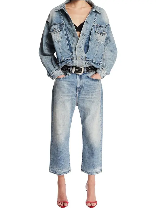 R13 Button-front Denim Jacket With Classic Collar And Drop Shoulder - Blue