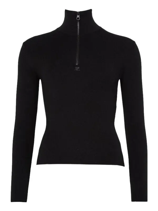 COURREGES Zipped Mockneck Sweater - Black