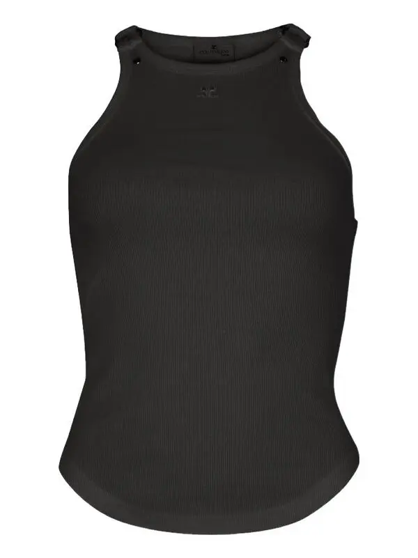 COURREGES Round Neck Sleeveless Vest - Black