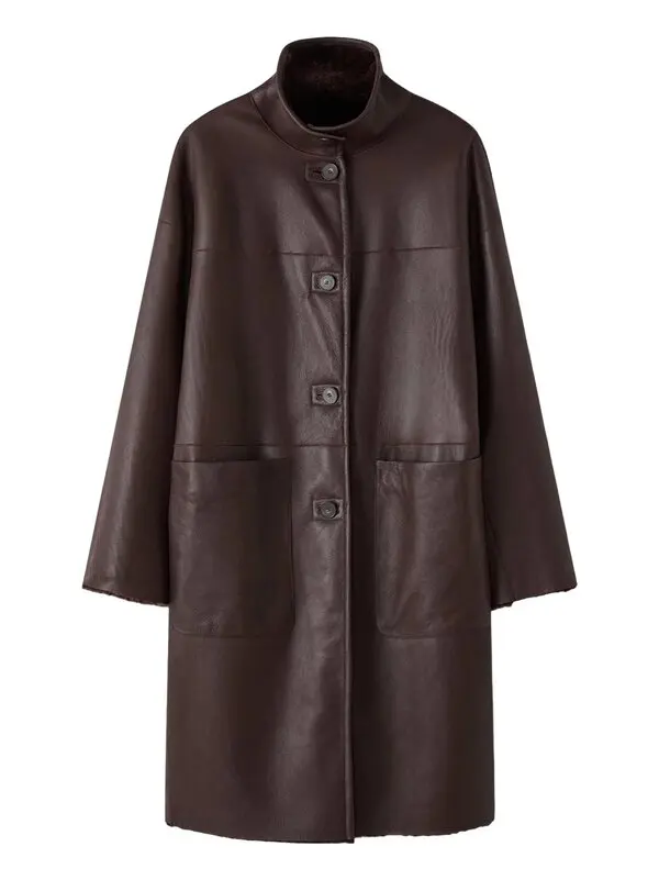 JOSEPH Reversible Shearling High Neck Coat - Brown
