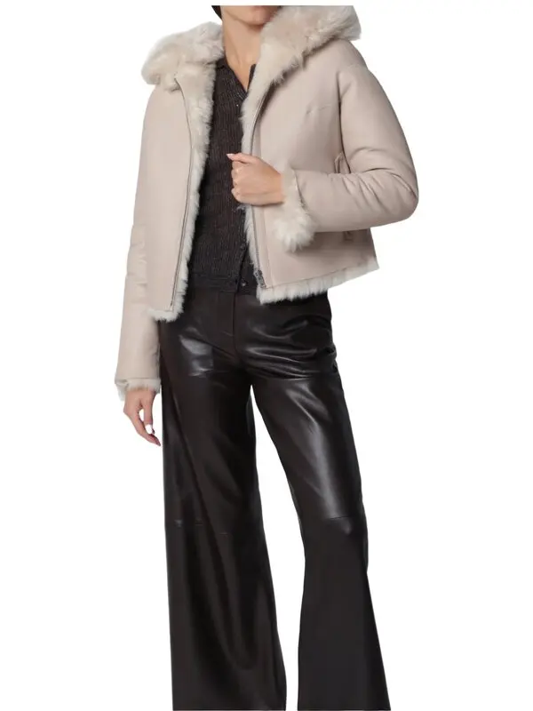 ARMA Reversible Leather And Shearling Zipper Jacket - Alabaster Color