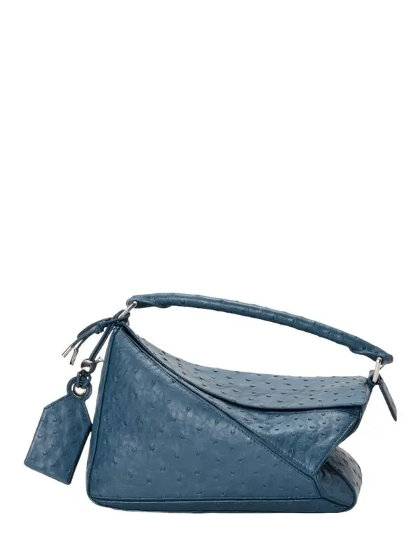 Loewe Ostrich Leather Puzzle Bag - Blue