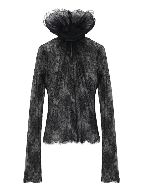 Alexander McQueen Lace High Neck Long Sleeve Top - Black