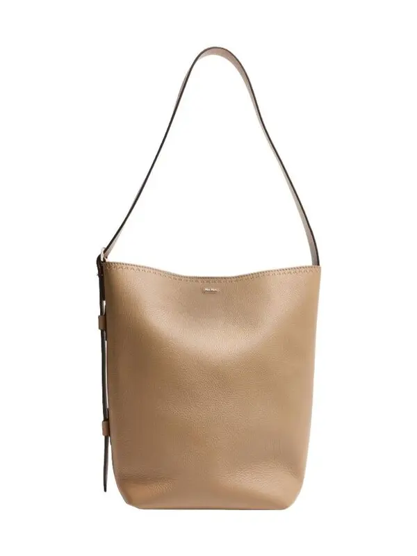 Max Mara Logo Grained Leather Bucket Bag - Nude