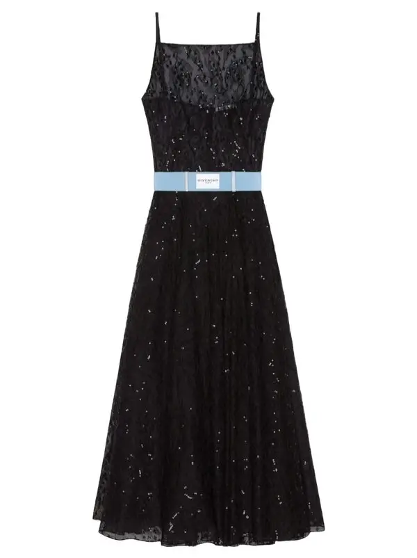 Givenchy Sliced Evening Dress In Lace And Sequins - Black