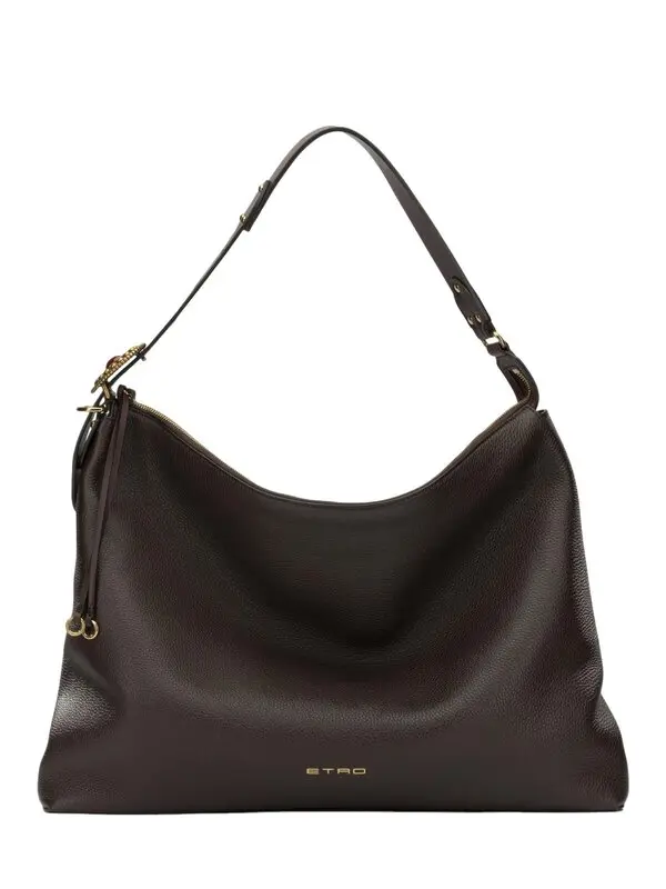 Etro Logo-lettering Grained-leather Shoulder Bag - Brown
