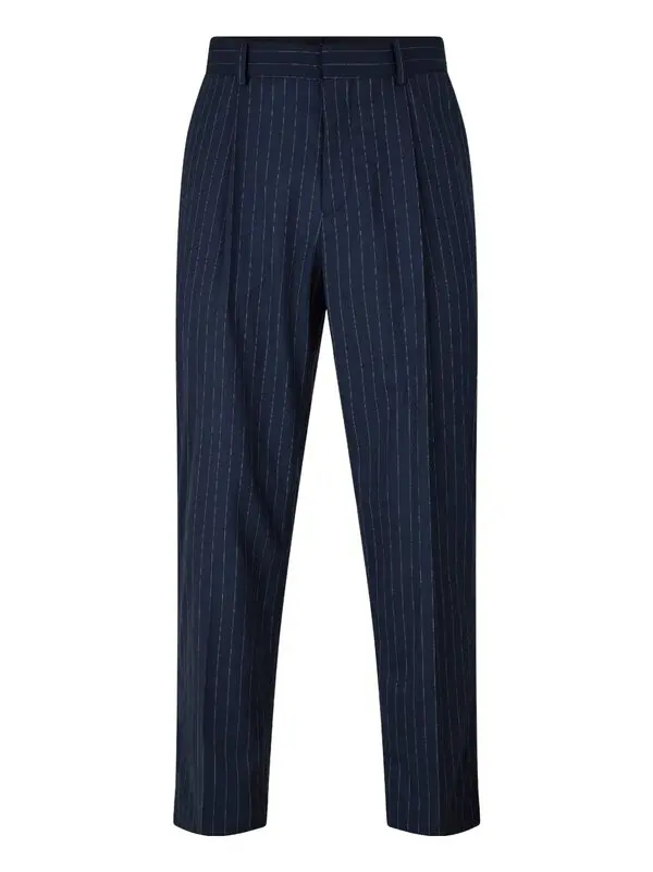 Balmain Navy Pinstripe Pleated Tailored Trousers - Black