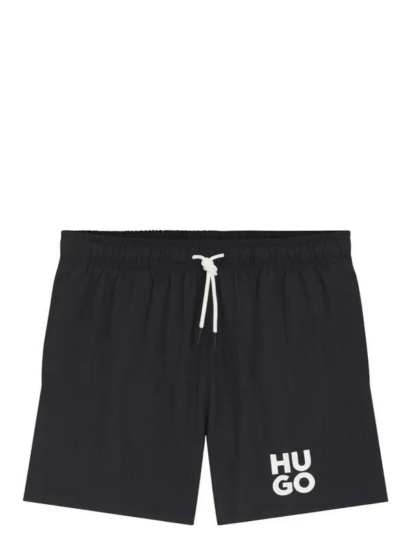 Hugo Boss Drawstring Swim Shorts With Large Logo Detail - Black