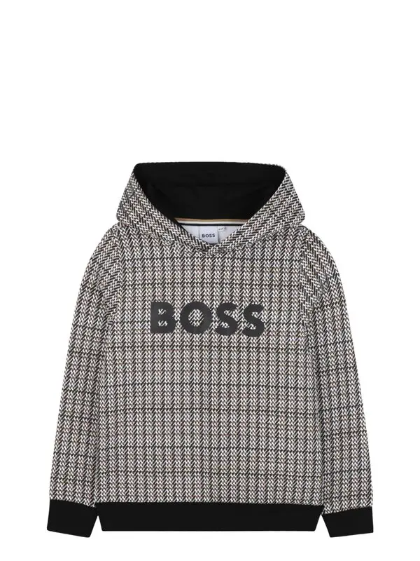 Hugo Boss Houndstooth Logo Hoodie - Black
