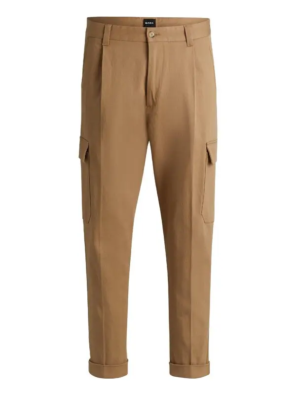 Hugo Boss Pleated Cargo Trousers - Brown