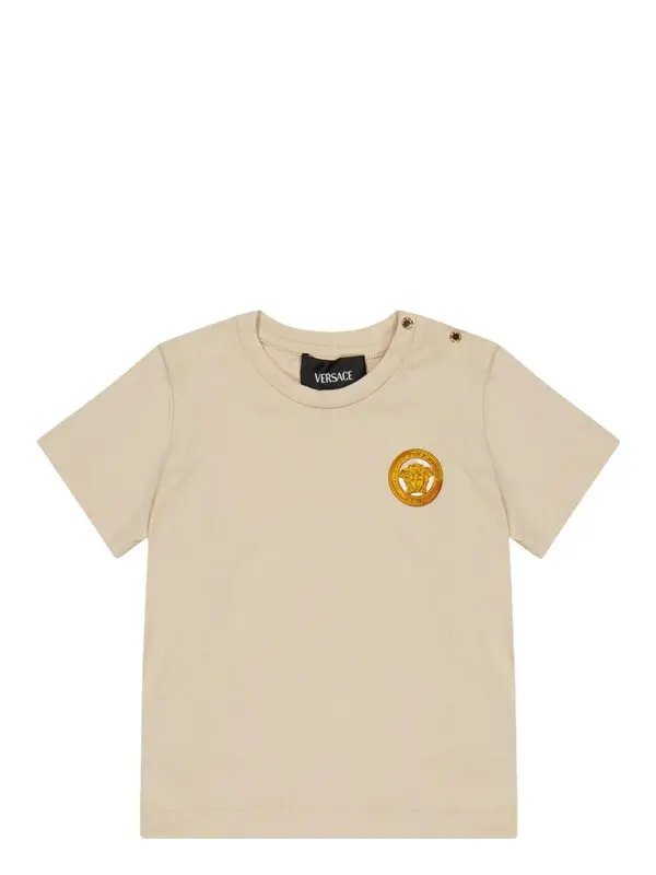 Versace Crewneck T-shirt With Medusa Embroidery - Nude
