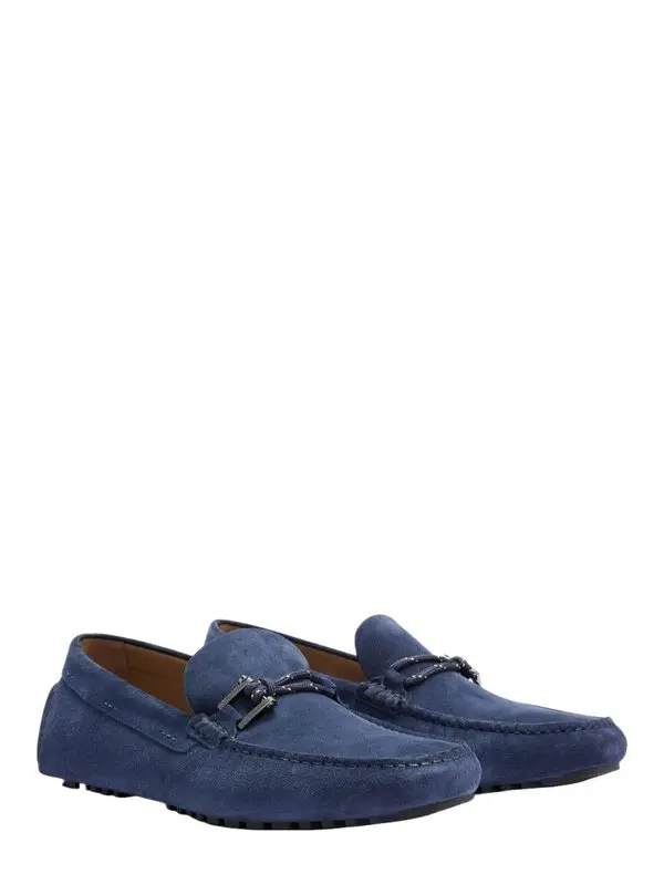 Hugo Boss Suede Driver Moccasins With Metal Detailing - Blue