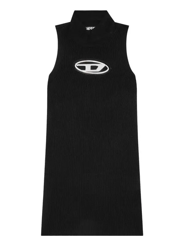 DIESEL® Ribbed Knit High Neck Mini Dress With Logo Plaque - No