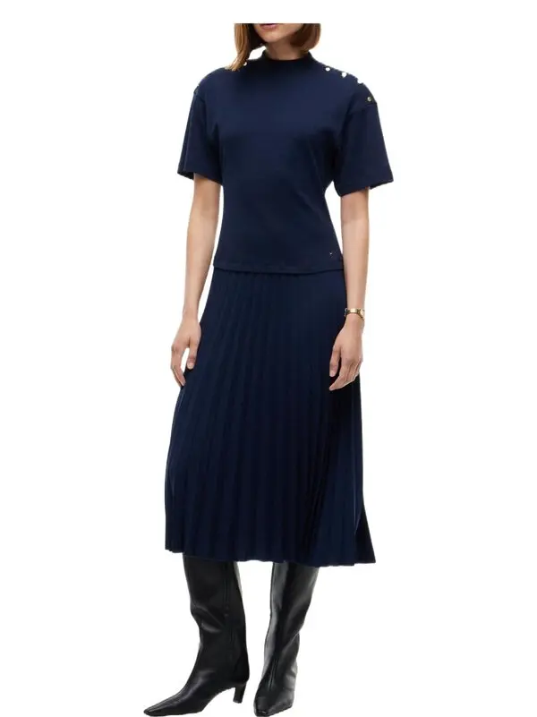 Tommy Hilfiger Two-piece Set: High-neck Top With Shoulder Buttons And Pleated Midi Skirt - Black