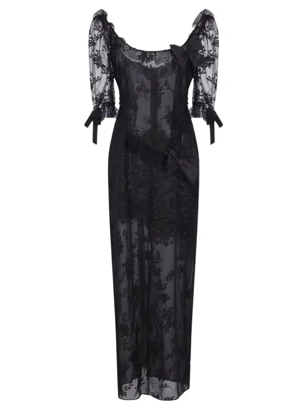 Alessandra Rich Long-sleeved Lace Dress - Black