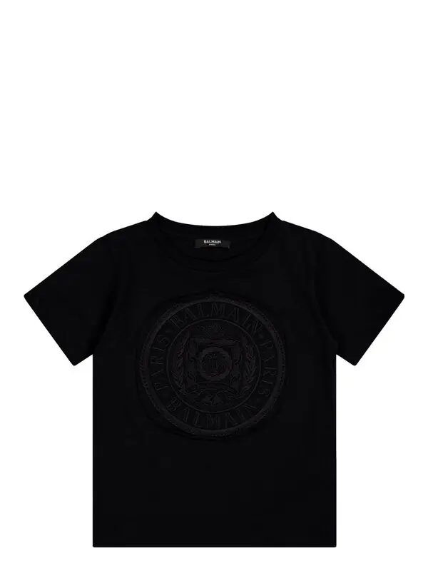 Balmain Crewneck Short Sleeve T-shirt With Appliqu - Black