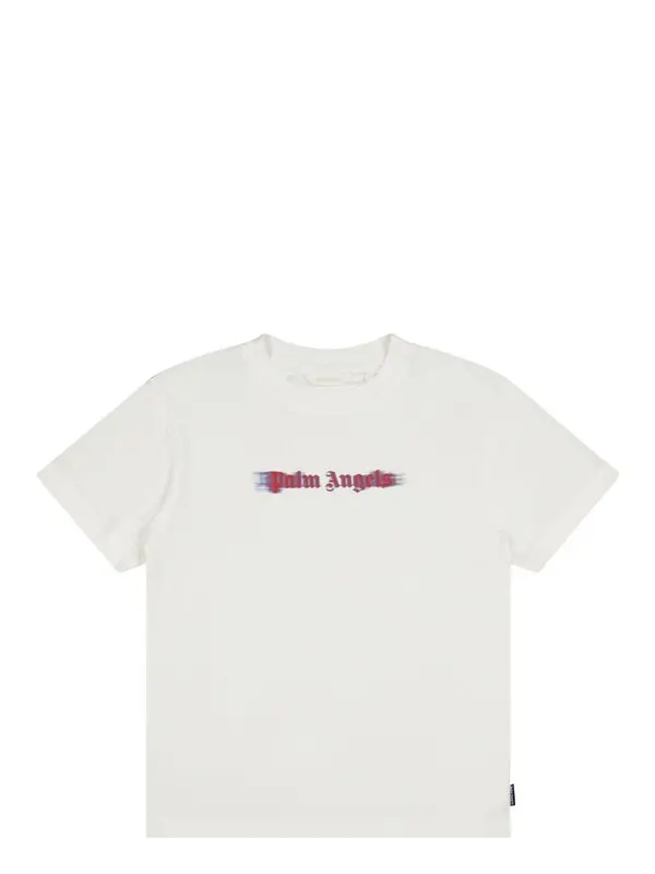 Palm Angels Offwhite Cropped Relaxed-fit T-shirt With Motionblur Print - White
