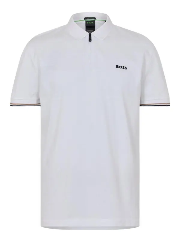 Hugo Boss Textured Polo Shirt With Zip Detail - White