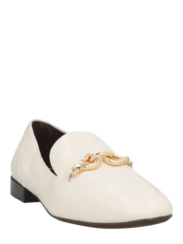 Tory Burch Leather Loafers With Chain Detailing - Ivory