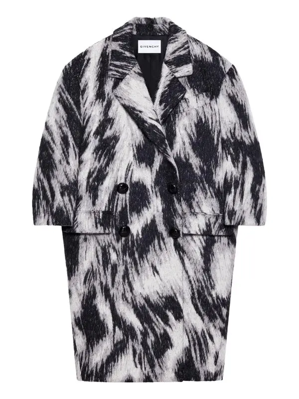 Givenchy Wool Jacquard Animal Print Double-breasted Coat - Gray Mixture