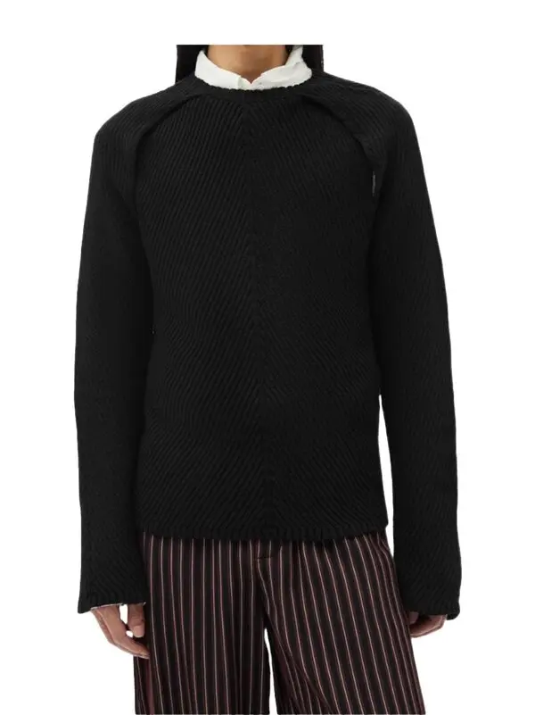 ANN DEMEULEMEESTER Ribbed-knit Sweater With Cut-out Armhole Detail - Black