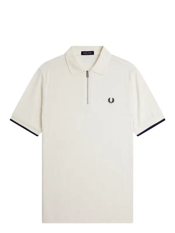 Fred Perry Zip Neck Polo With Laurel Wreath Detail - White