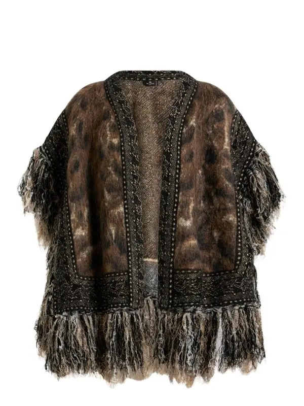 Etro Mohair-blend Jacquard Cape With Leopard Motif And Fringing - Brown