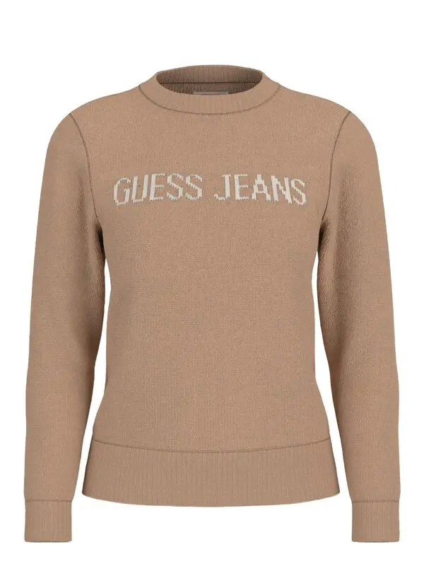 Guess Intarsia Knitted Crew Neck Jumper - Nude