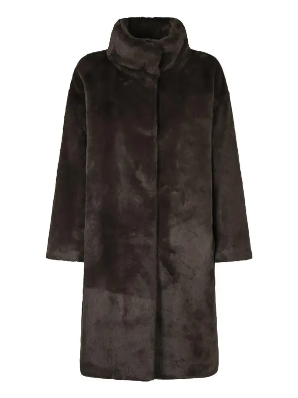 Herno Faux Fur Stand-collar Coat - Dark Brown