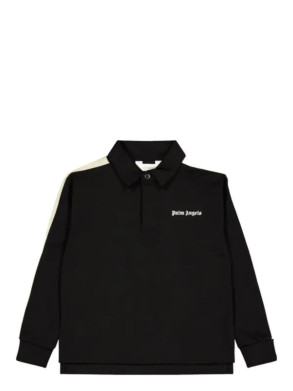 Palm Angels Long Sleeve Polo Shirt With Contrast Sleeves - Black