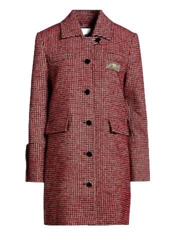 GANNI Single-breasted Houndstooth Wool Coat - Red