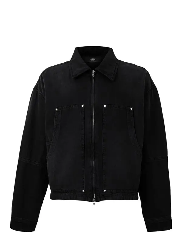 Amiri Cropped Collared Jacket With Full-length Zipper And Patch Pockets - Black