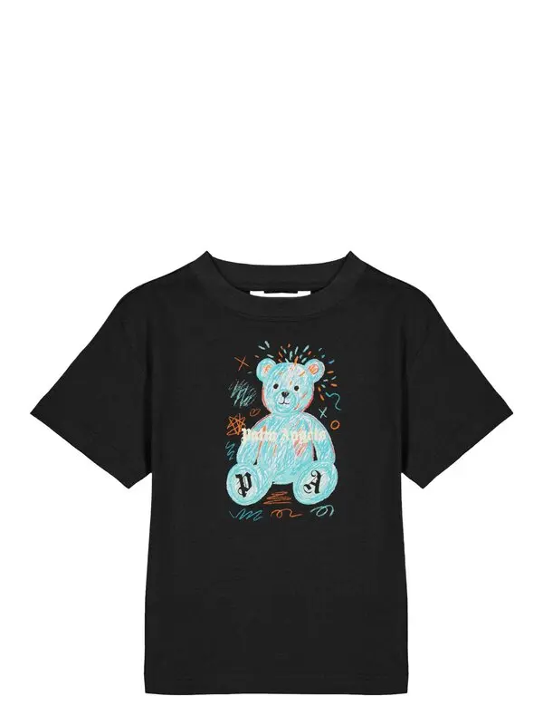 Palm Angels Crewneck T-shirt With Graphic Bear Print - Black