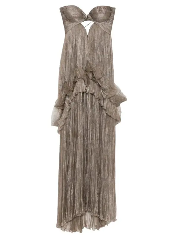 MARIA LUCIA HOHAN Strapless Sweetheart Neckline Gown With Ruffled Detailing - Brown