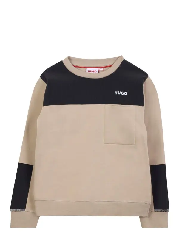 Hugo Boss Crewneck Long Sleeve Top With Pocket Detail - Nude