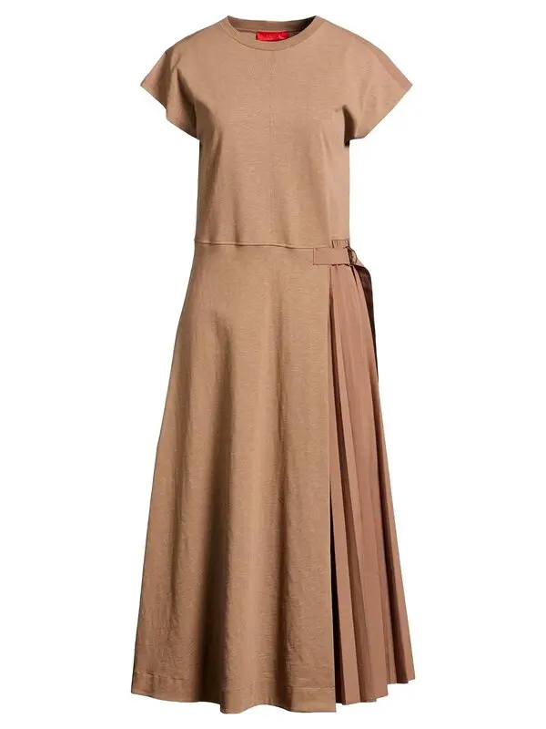 MAXCO. Max&co. Midi Dress With Pleated Skirt And Belt - Brown
