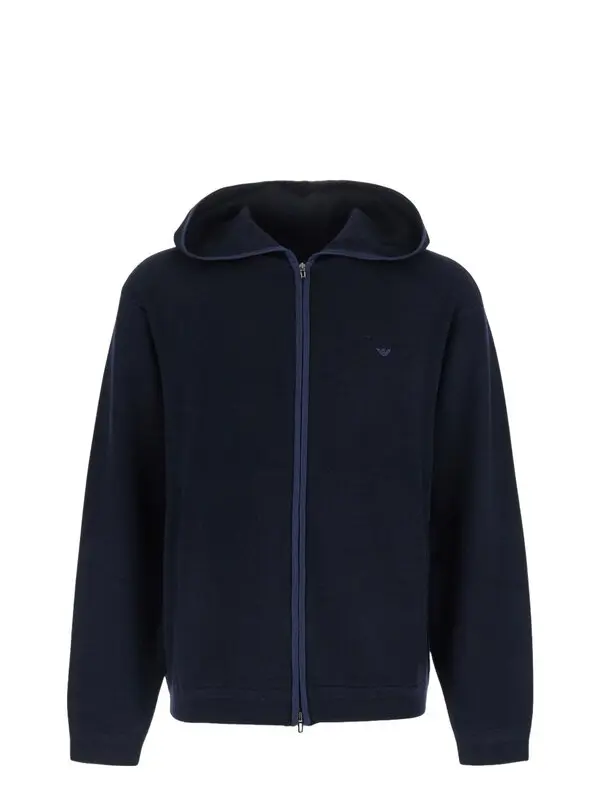 Emporio Armani Zip-up Knitted Hoodie - Black