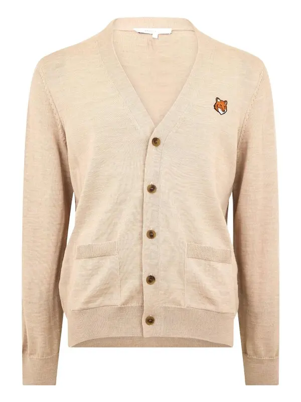 Maison Kitsuné Lightweight Merino Cardigan With Fox Embroidery - Nude