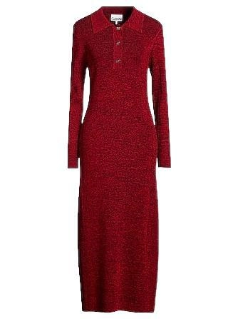 GANNI Knitted Midi Dress With Logo-embellished Buttons - Red