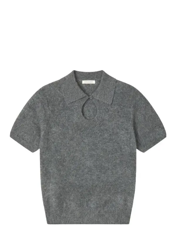 BY MALENE BIRGER Polo Collar Keyhole Knit Sweater - Grey