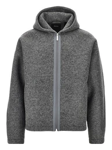 Herno Zip-up Hooded Heathered Wool-blend Casual Jacket - Grey
