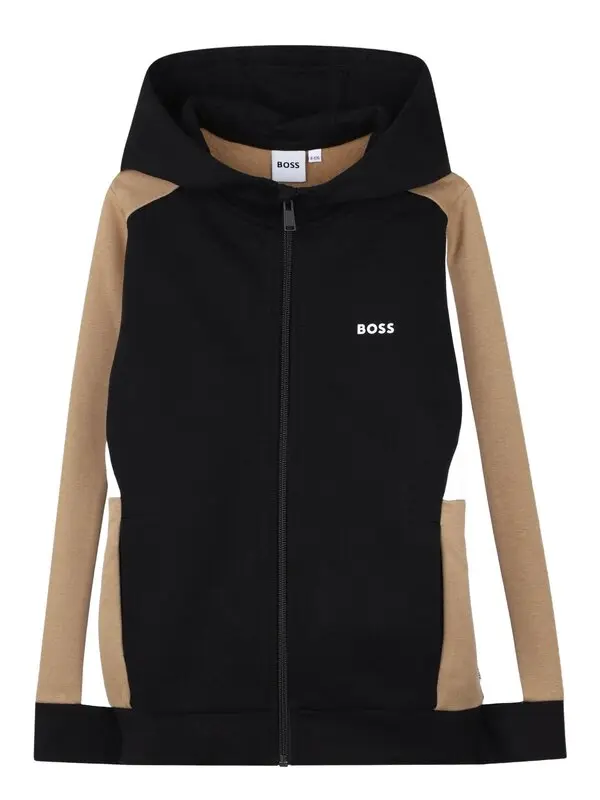 Hugo Boss Color-blocked Zip-up Hoodie - Black