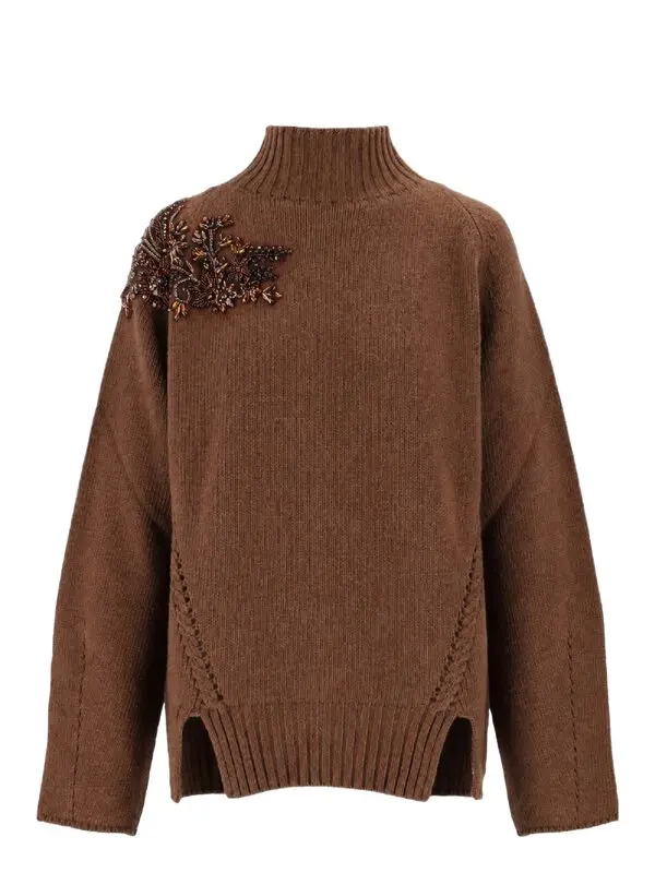Ermanno Scervino Bead-embellished High-neck Sweater - Brown